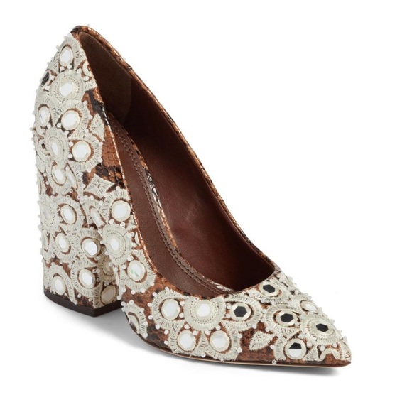Tory Burch | Shoes | Tory Burch Brown Embroidered Francesca Tuscan Pump ...